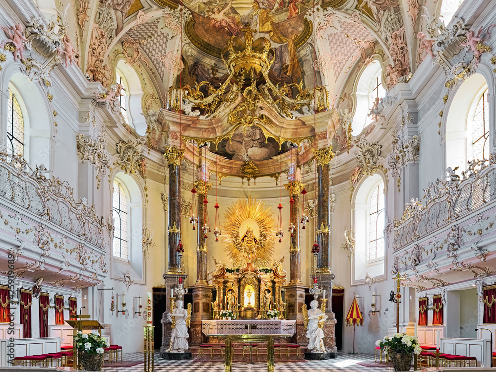 Innsbruck, Austria. Choir and high altar of Wilten Basilica. The rococo ...