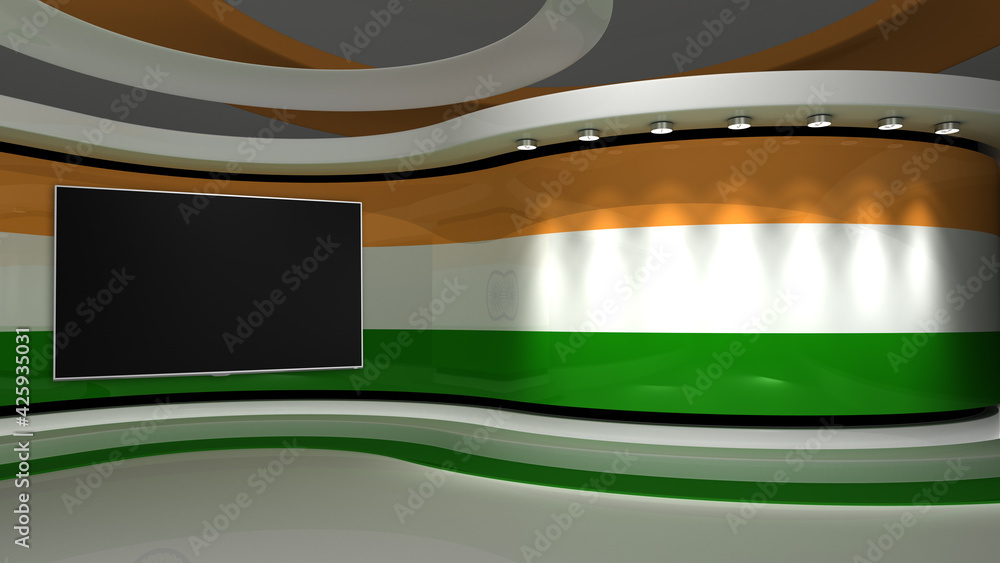 India. Indian flag background. TV studio. News studio. The perfect ...