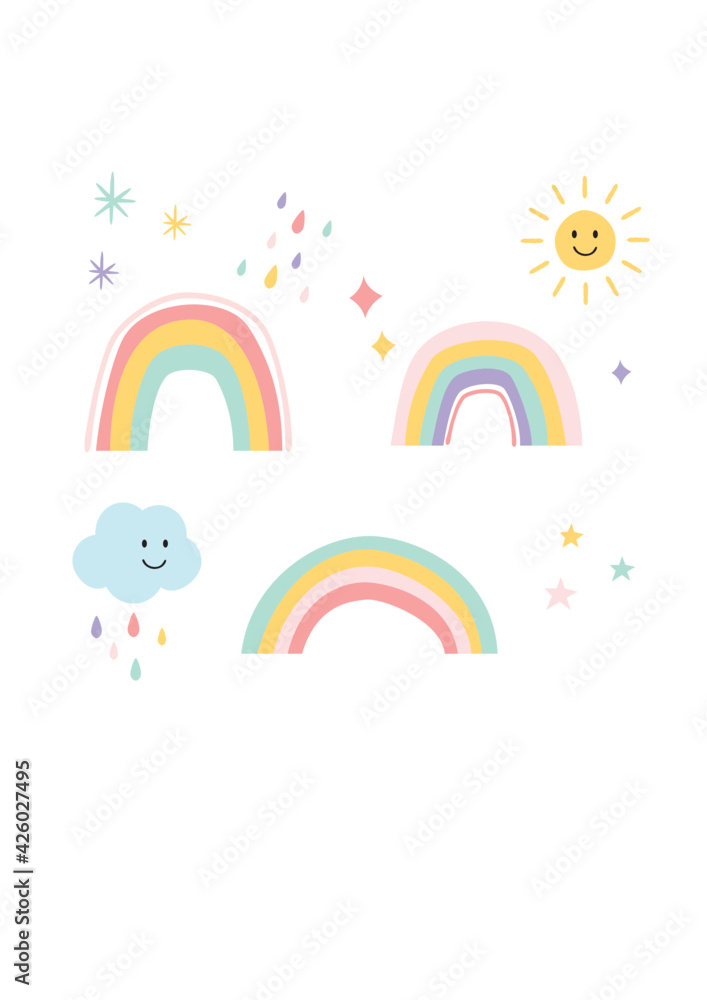 Cartoon rainbow and weather illustration set Stock Vector | Adobe Stock