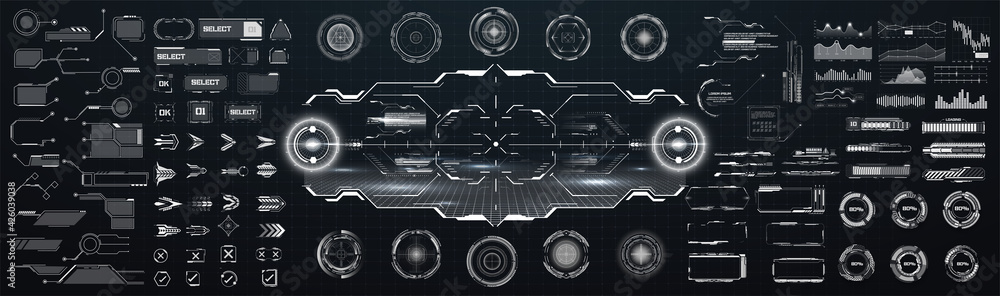 Mega set futuristic HUD, hi-tech elements. Statistics and data ...