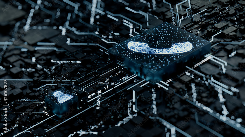 Communication Technology Concept with phone symbol on a Microchip ...