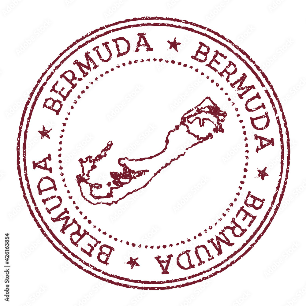 Bermuda round rubber stamp with island map. Vintage red passport stamp ...