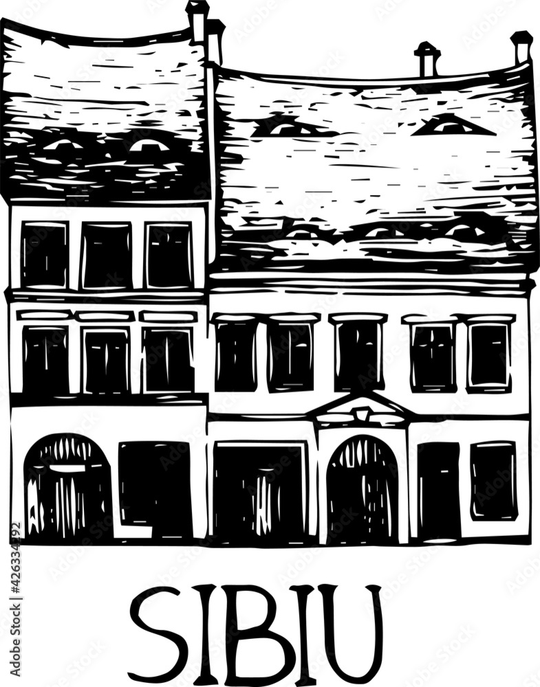 doodle facade Romanian Buildings facade front view. European homes ...