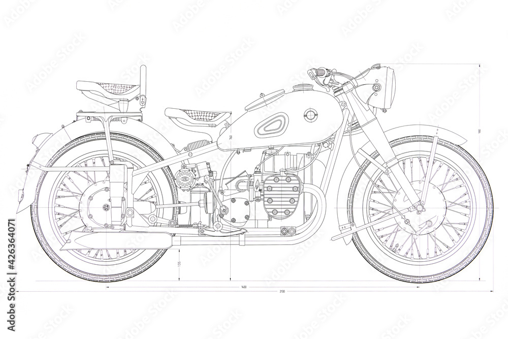 Technical drawing motorcycle Stock Illustration | Adobe Stock