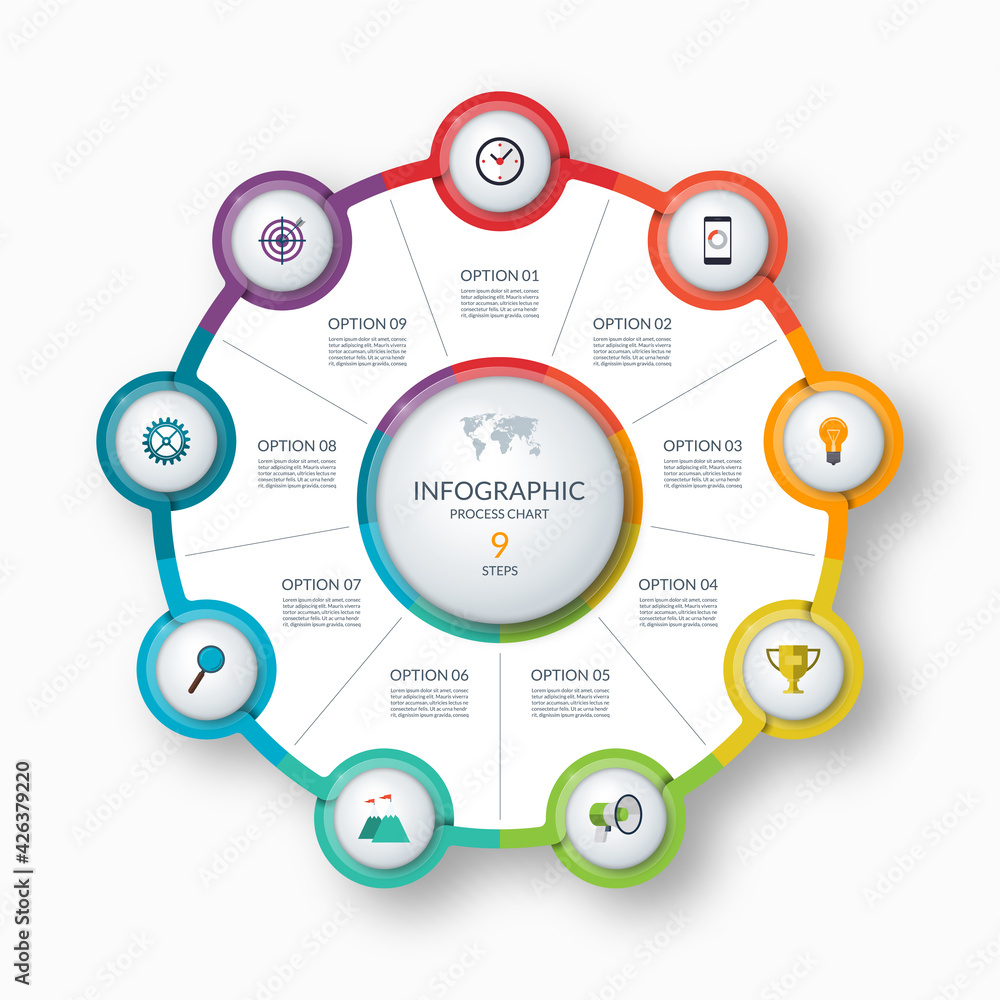 Infographic circle, process chart, cycle diagram. 9 steps. Vector ...