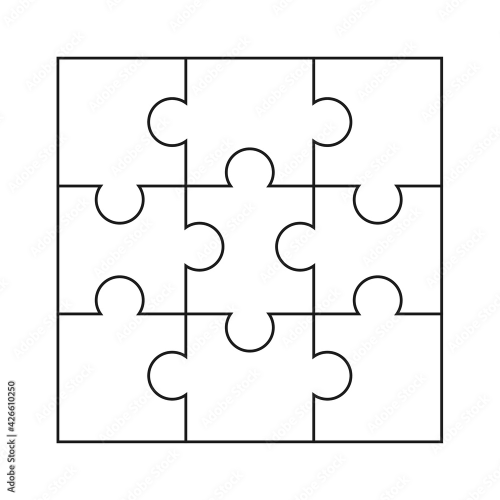 Set of 9 puzzle piece on white background. Simple temwork jigsaw game ...