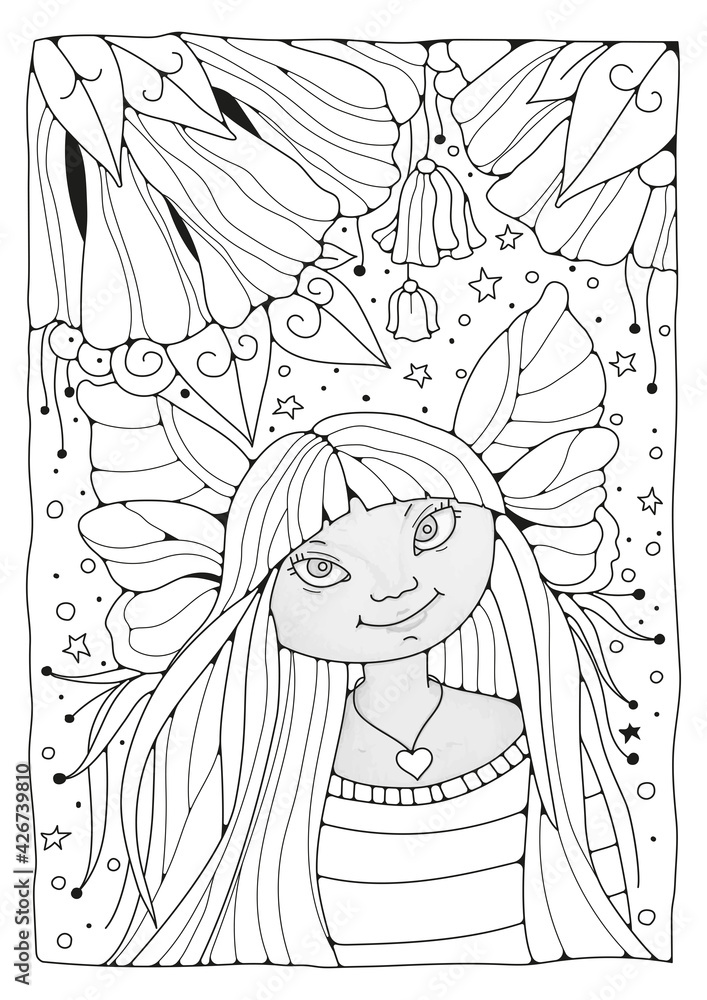 Image vectorielle Stock Coloring page for children and adults. A fairy ...