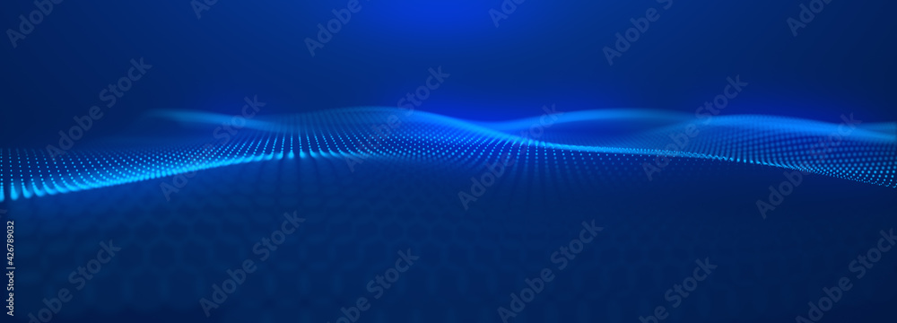 Abstract digital wave technology with flowing particles. Connection ...