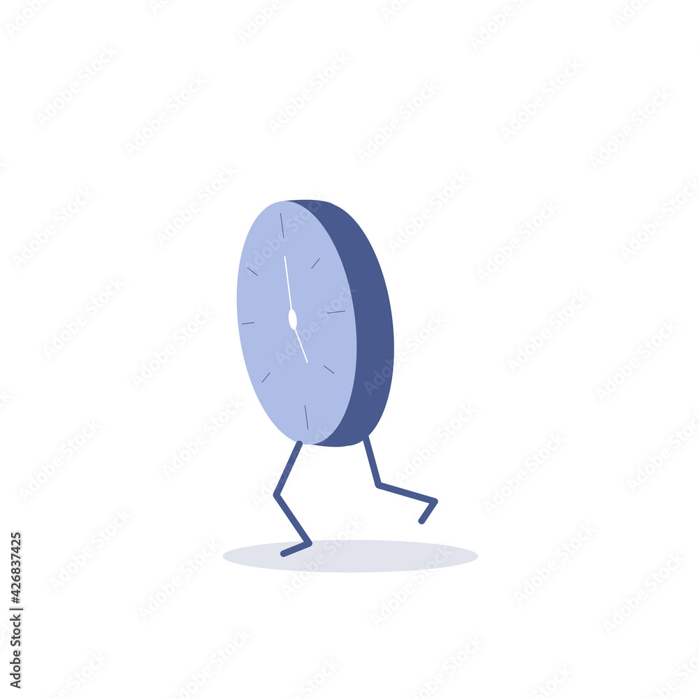 Cartoon clock running. Flat vector, illustration isolated on white ...