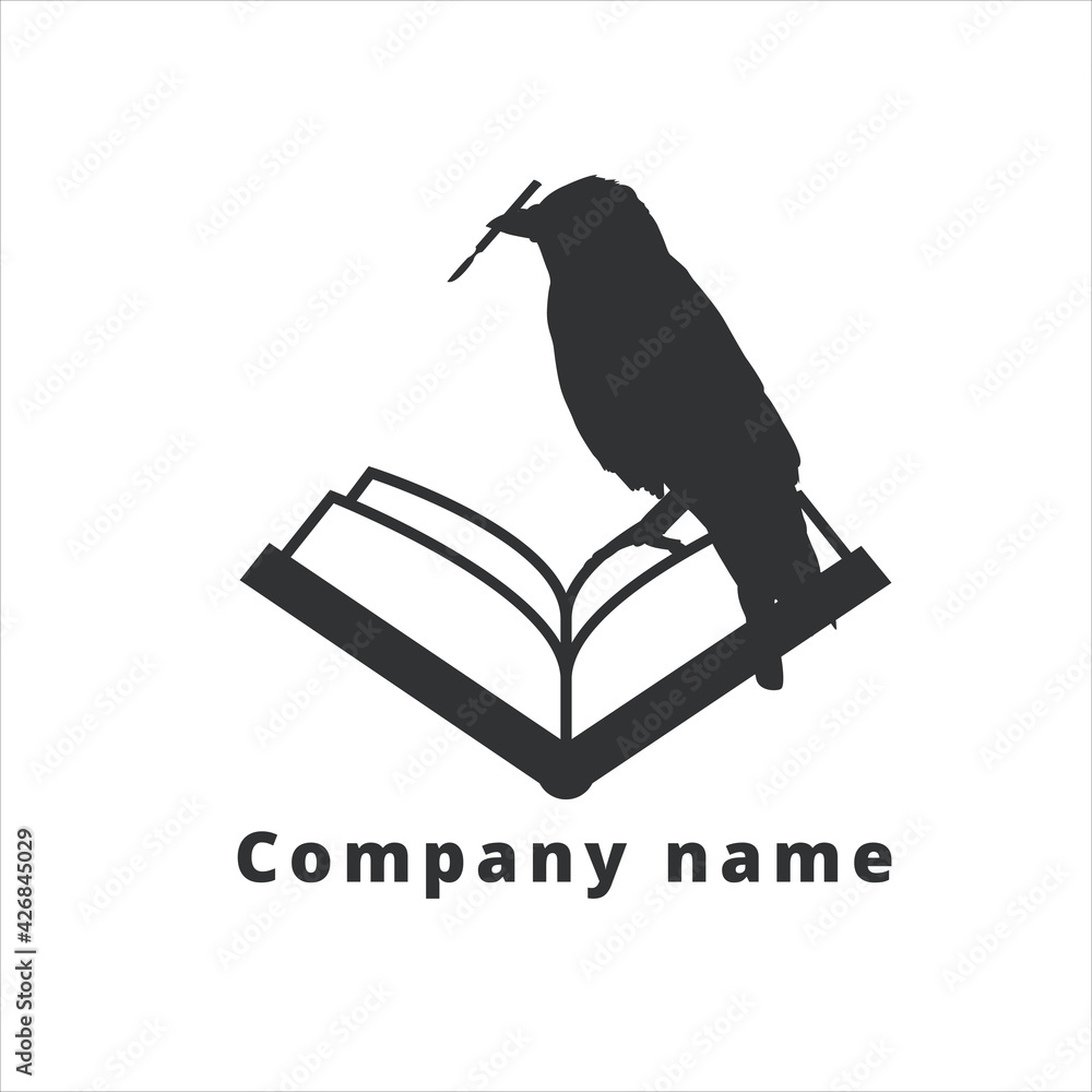 raven with a scalpel in the beak sits on an open book, black logo Stock ...