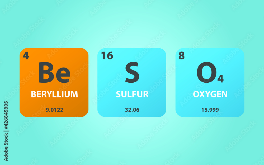 Beryllium Sulfate BeSO4 molecule. Simple molecular formula consisting ...