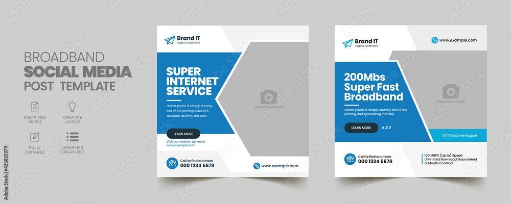 Internet Broadband Promotion Social Media Post and Web Banner Template ...