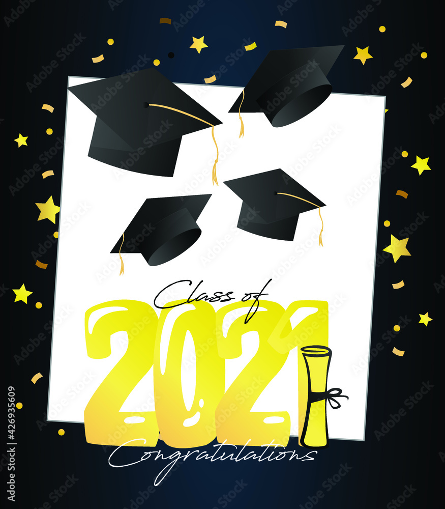 Graduation cap and straw and congratulations class of 2021 calligraphy ...