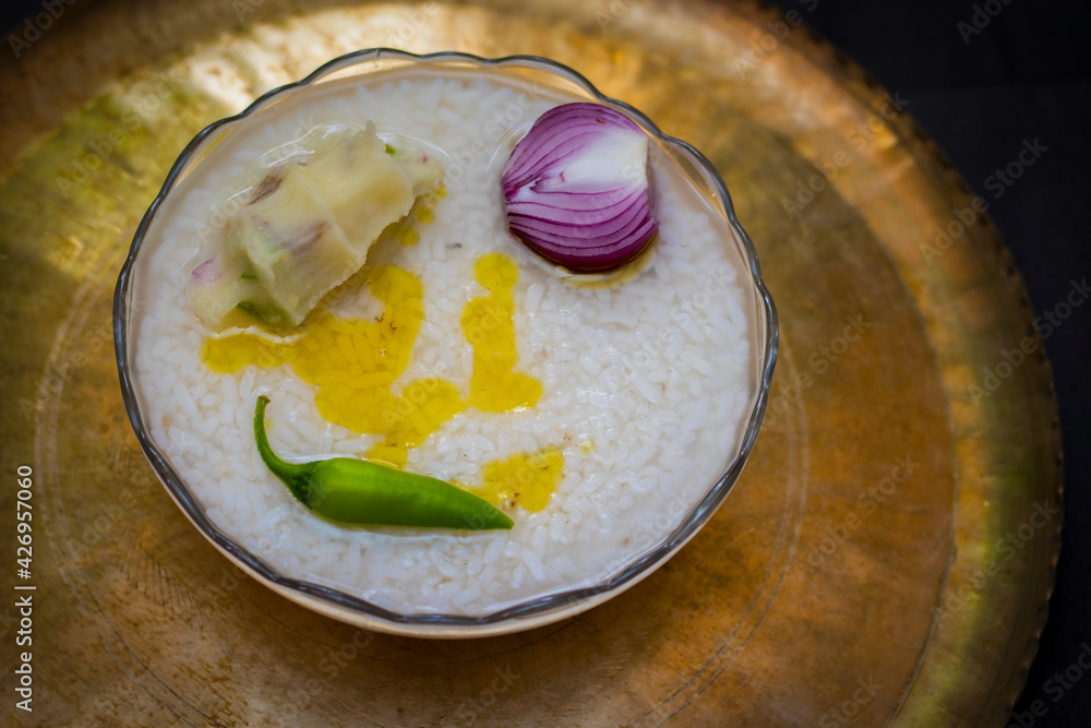 Panta bhat or soaking rice is a famous dish in India,Westbengal and ...