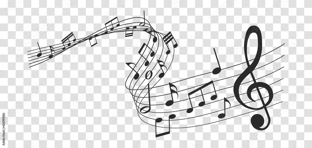 vector sheet music - musical notes melody on transparent background ...