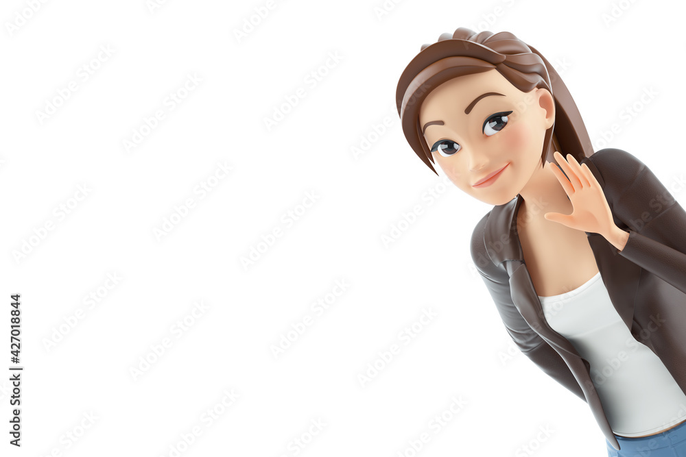 3d portrait cartoon woman saying hello Stock Illustration | Adobe Stock
