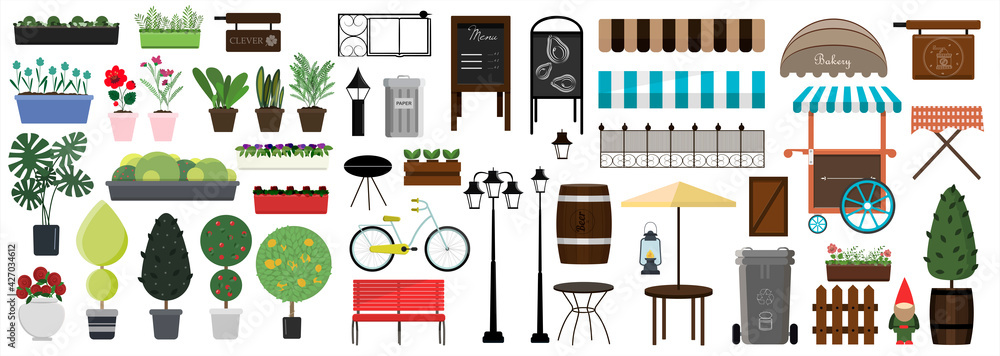 Stock-Vektorgrafik „Big set of vector items for street, Park or garden ...