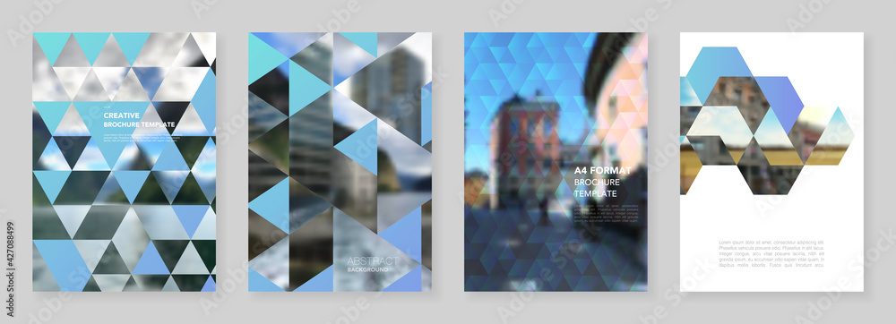 A4 brochure layout of covers design template with triangles, triangular ...