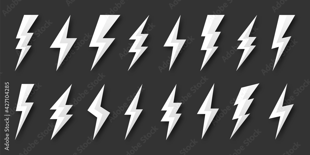 Lightning bolt icons collection. Flash symbol, thunderbolt. Simple ...