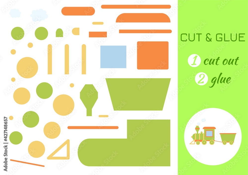 Cut and glue paper cartoon green train. Cut and paste craft activity ...