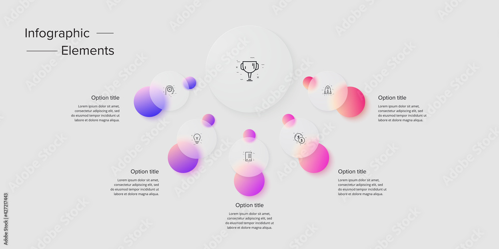 Business process chart infographics with 5 step circles. Circular ...