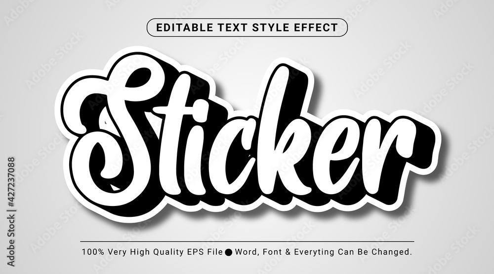 Cool black and white sticker text effect, Editable text effect Stock ...