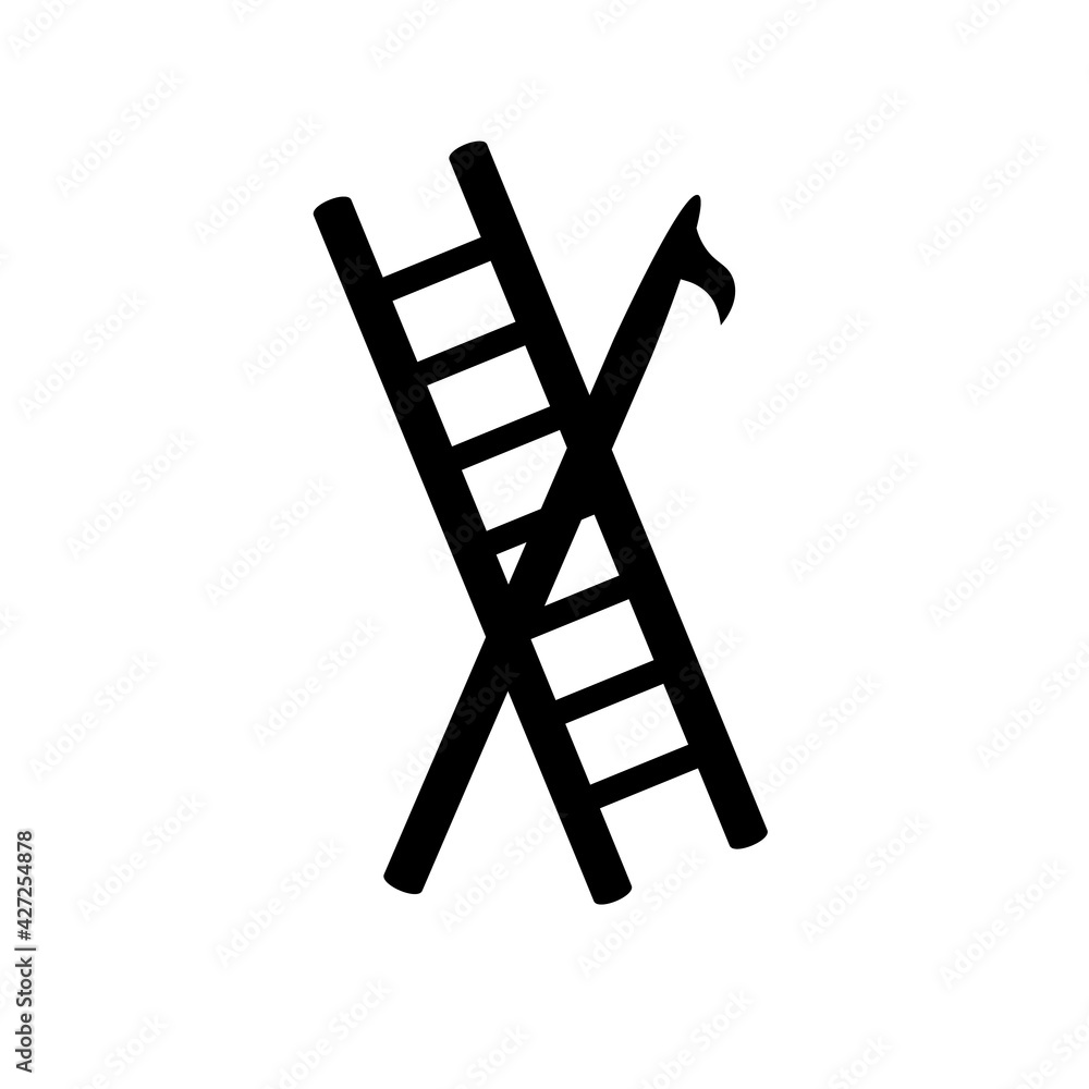 Firefighter hook and ladder silhouette icon. Clipart image isolated on ...