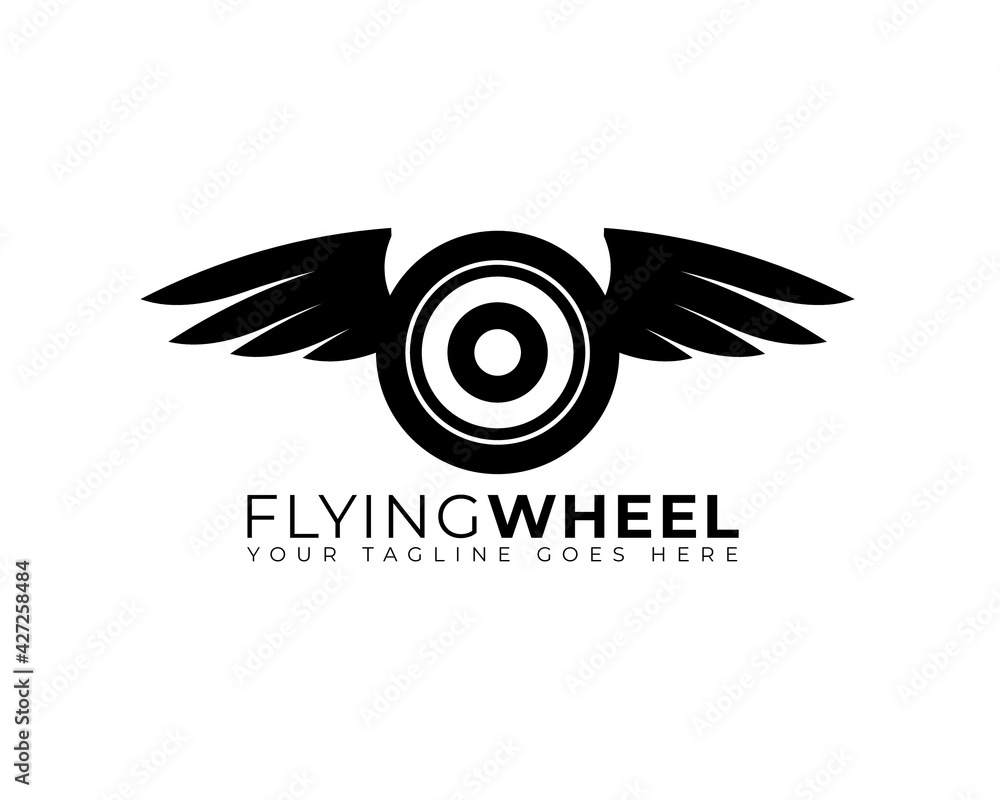 black flying wheel with wings and tyre Stock Vector | Adobe Stock