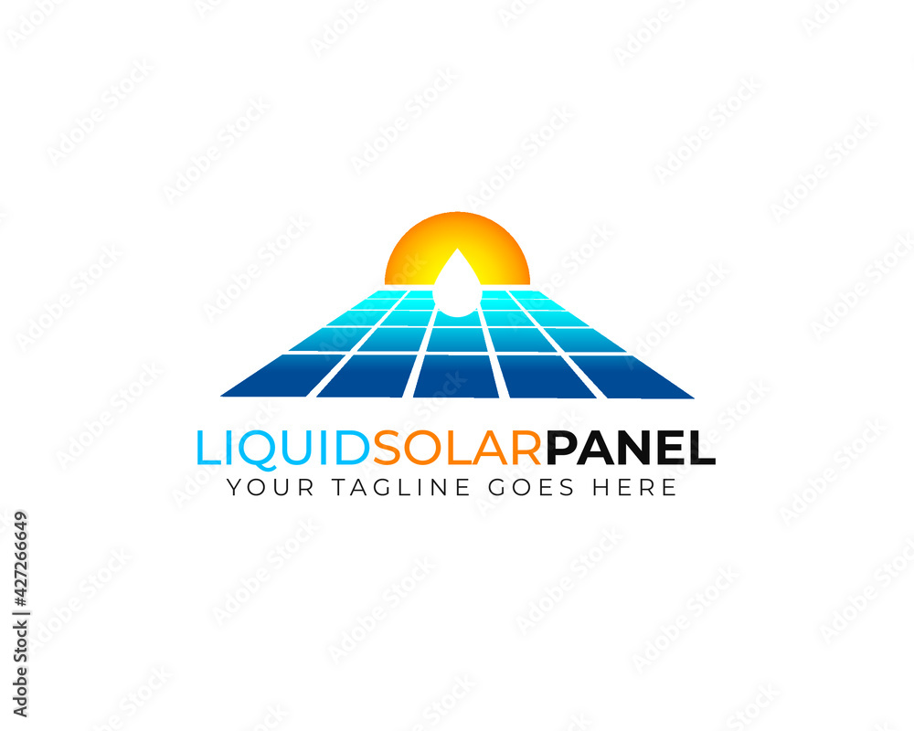 liquid solar panel logo with solar cell and water drops Stock Vector ...