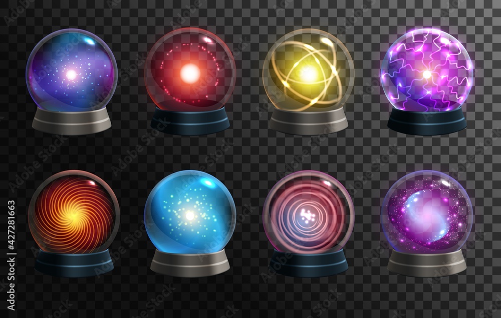 Magic crystal balls on transparent background, vector globes of fortune ...