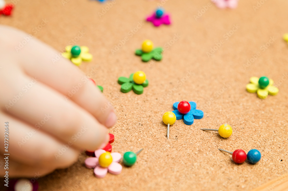 flower meadow. Pin a blossom. Children game on cork board with colored ...