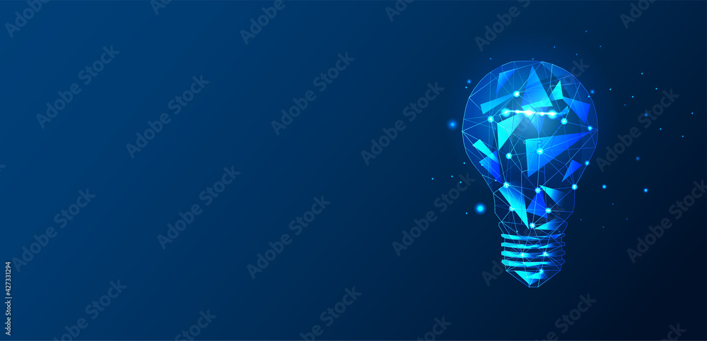 Light bulb Low poly design with connecting dots, stars. Internet ...