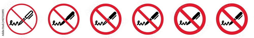 Prohibition Sign Pen Writing Forbidden Icon Set | Pen Signing ...