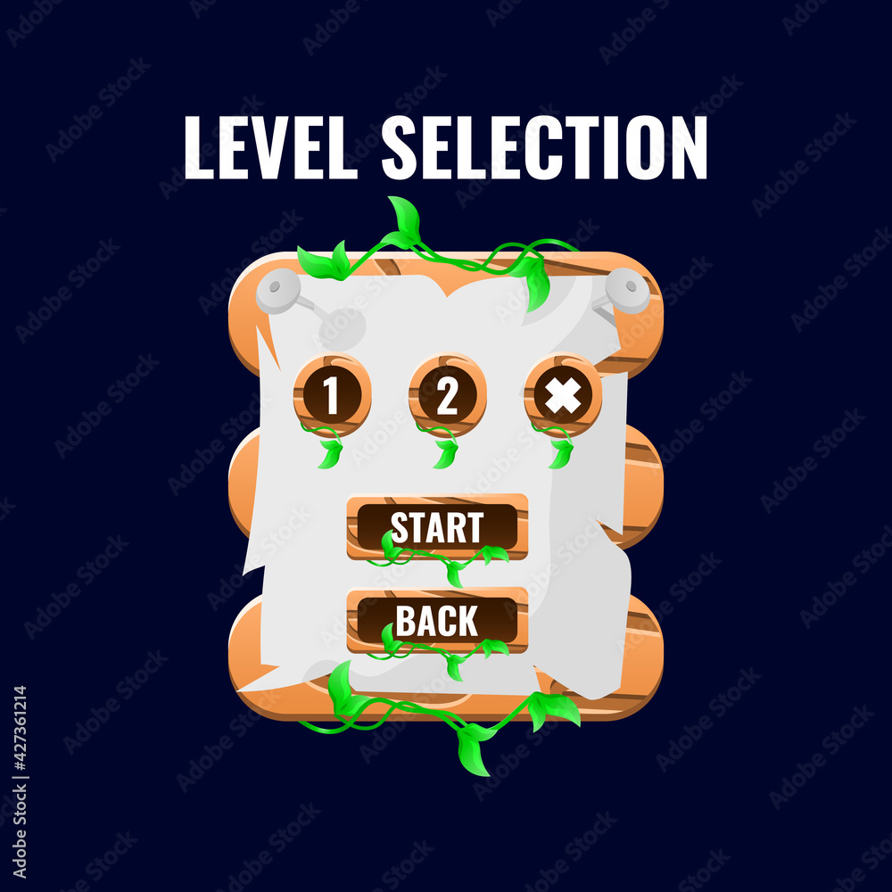 rounded wooden nature game ui level selection interface. perfect for 2d ...