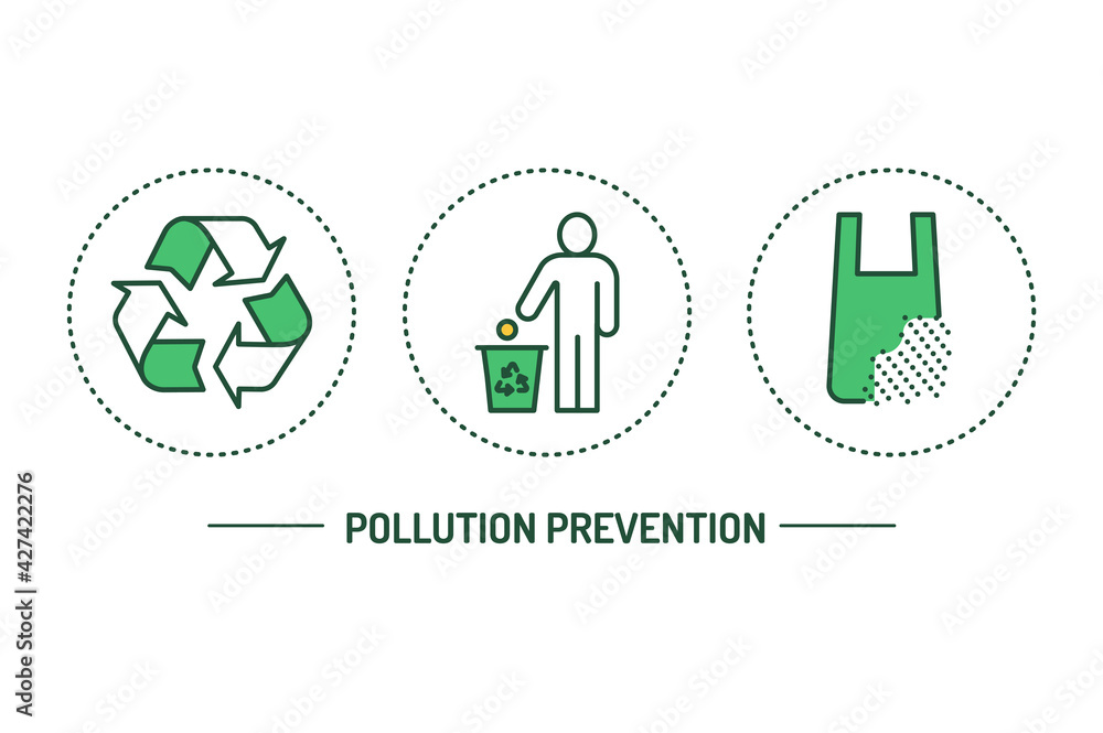 Pollution prevention color line icons concept. Garbage sorting. Zero ...