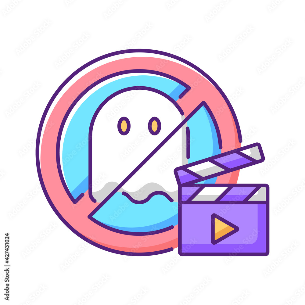 No horror movies RGB color icon. Restriction for cinematography and ...