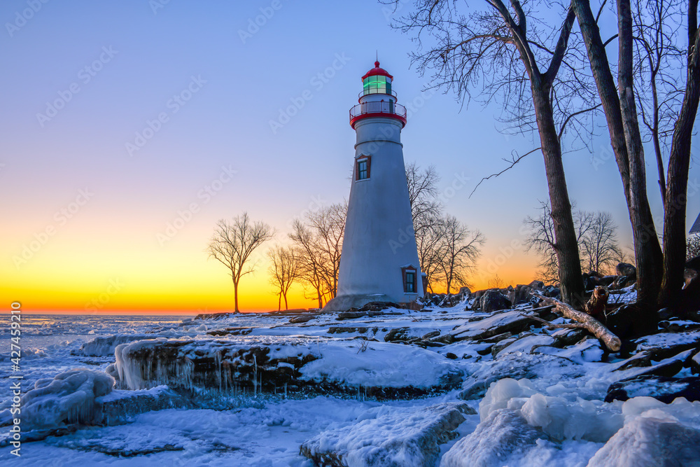 Marblehead Lighthouse in Winter in Ohio Stock Photo | Adobe Stock