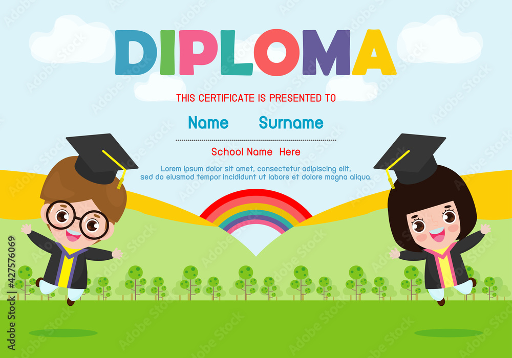 Certificates kindergarten and elementary, Preschool Kids Diploma ...
