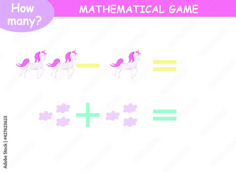 examples of addition and subtraction with unicorns. educational page ...