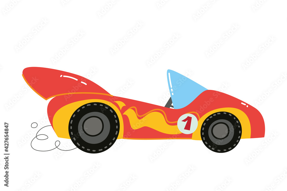 Vector modern cartoon racing red car. Auto kids funny and cute logo ...