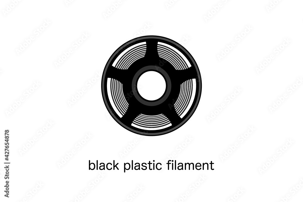 Spool of black plastic filament for 3D printing vector isolated on ...