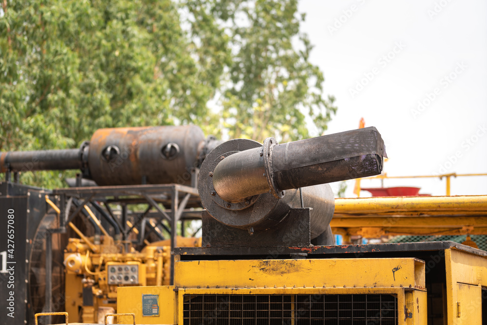 Wire mesh flame arrestor on pumping power engine. exhausted piping ...