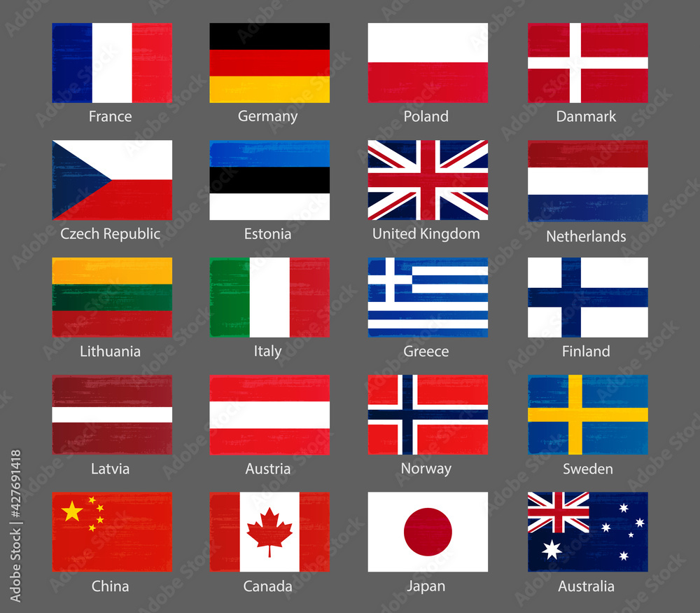 เวกเตอร์ Stock World flags collection with names. National official ...