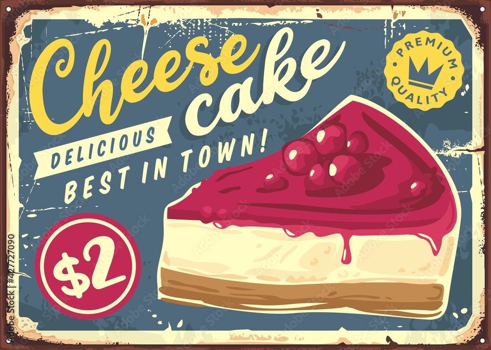 Cheesecake vintage promotional sign template. Cake shop retro poster ...