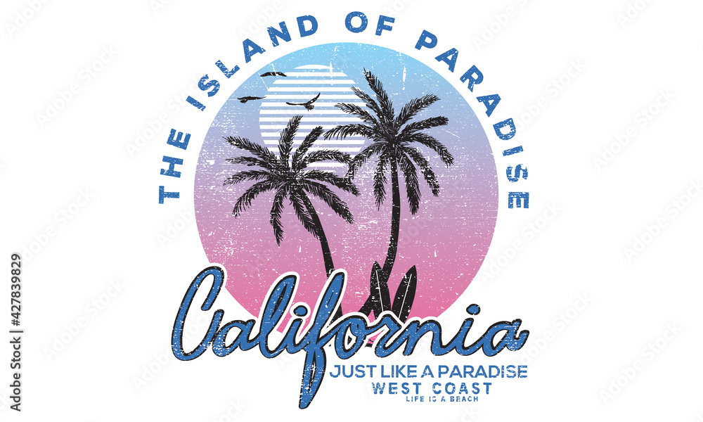 California Paradise gradient background vector artwork design. summer ...