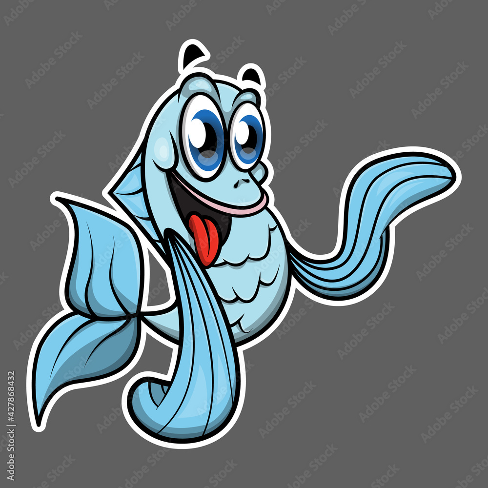 Funny Little blue fish cartoon characters swimming and greeting, best ...