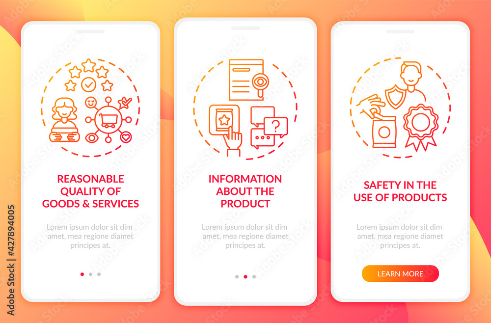 Fundamental client rights onboarding mobile app page screen with ...