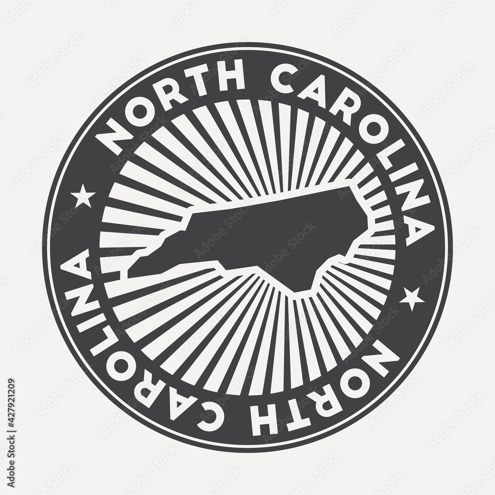 North Carolina round logo. Vintage travel badge with the circular name ...