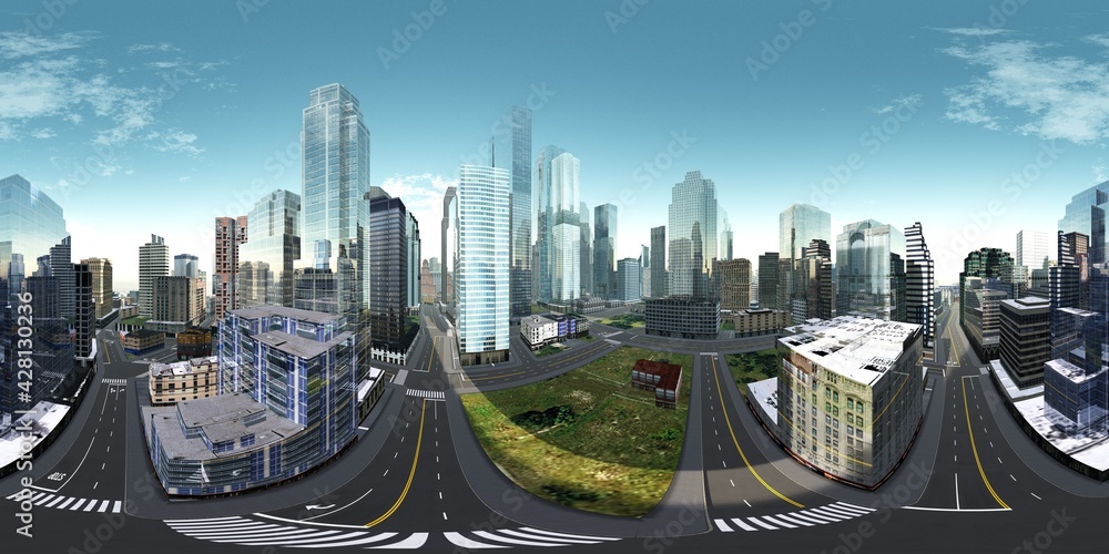 Panorama of the city. Environment map. HDRI map. equidistant projection ...