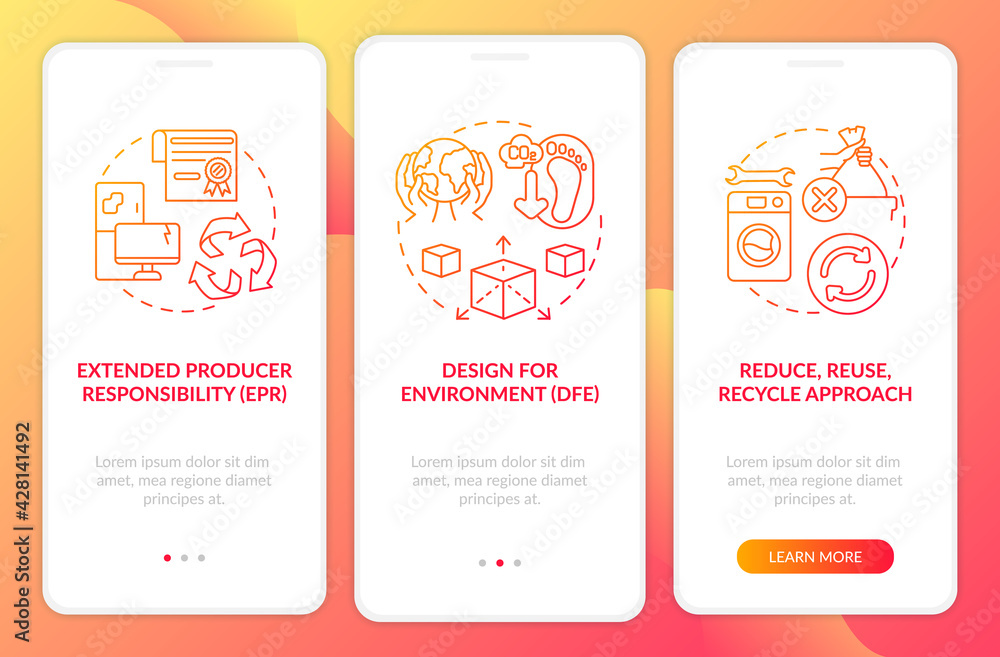 E-scrap reduction plans onboarding mobile app page screen with concepts ...